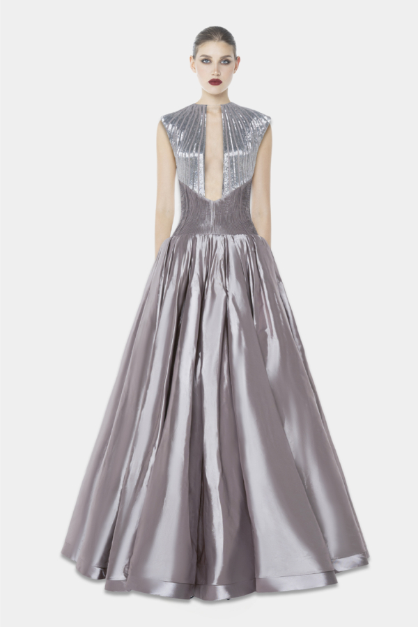 SEQUIN-EMBELLISHED CUTOUT TAFFETA DRESS - CONG TRI