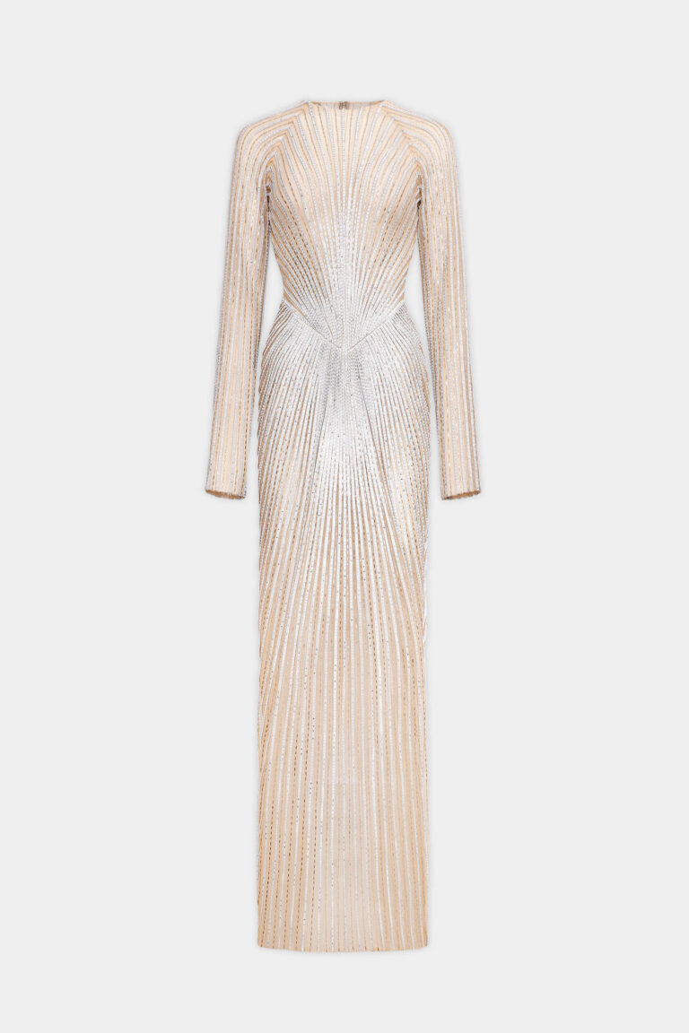 STRIPED EMBELLISHED SHEER DRESS - CONG TRI