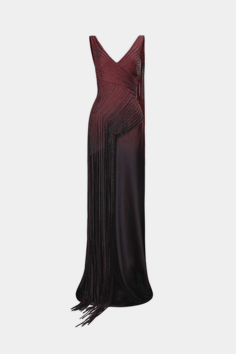 GRADIENT SILK-STRIPED EMBELLISHED DRESS - CONG TRI